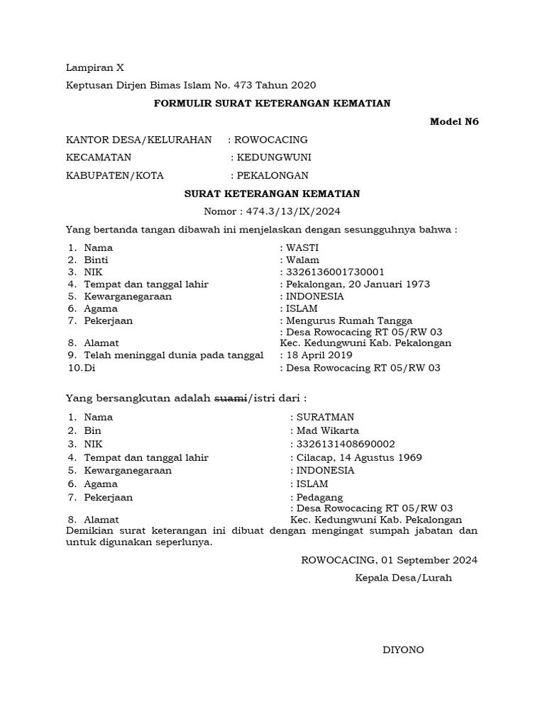 N6 Suket Kematian | PDF