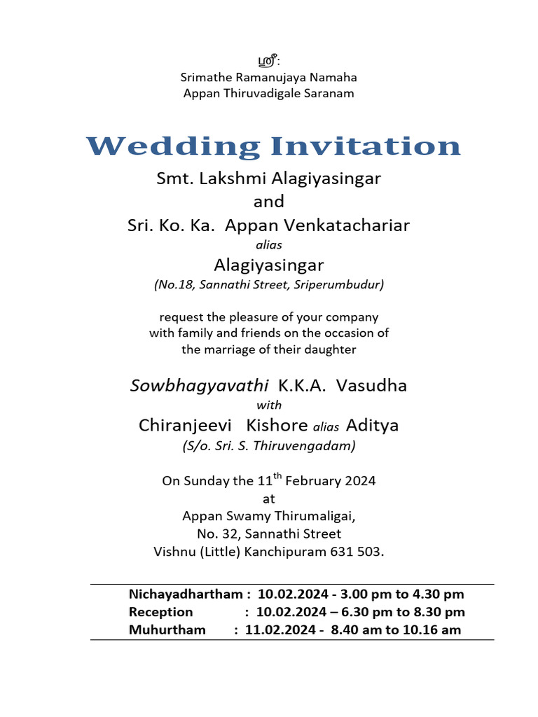 Thirumaligai Wedding Invitation_English | PDF
