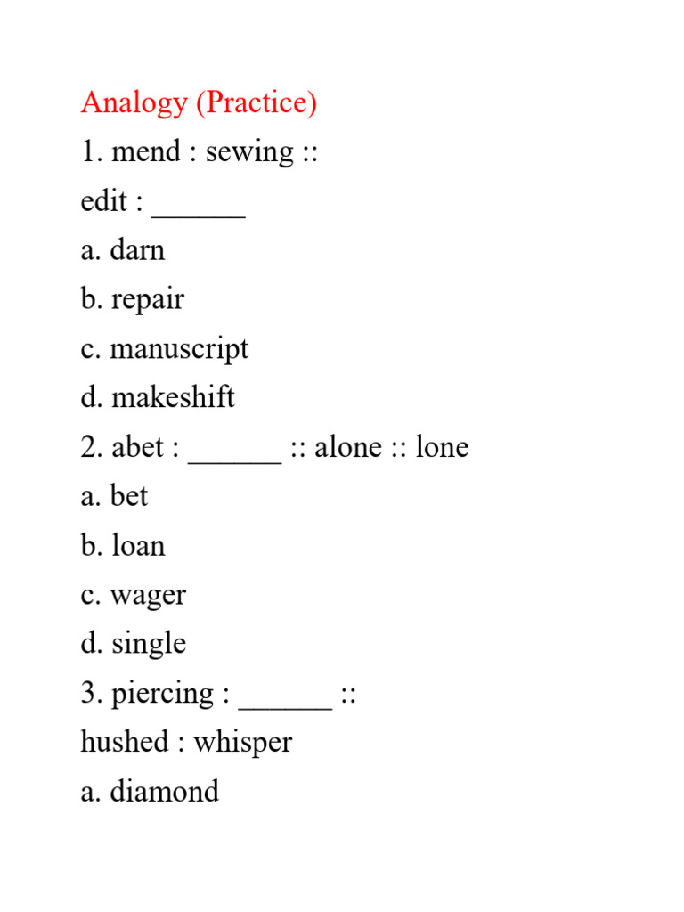 Analogy Practice | PDF