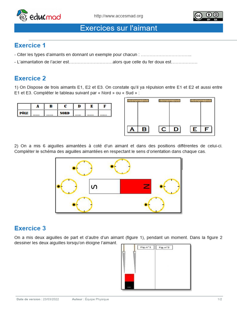 exercices aimant interaction pole dun aimant | PDF
