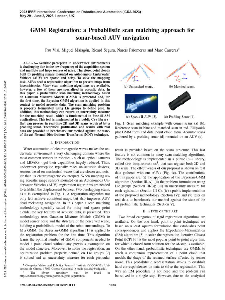 GMM Registration A Probabilistic Scan Matching Approach For Sonar-Based AUV Navigation | PDF