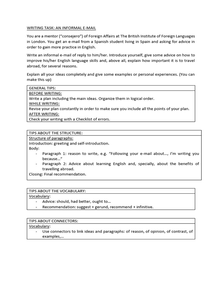WRITING TASK 2nd Bachillerato | PDF