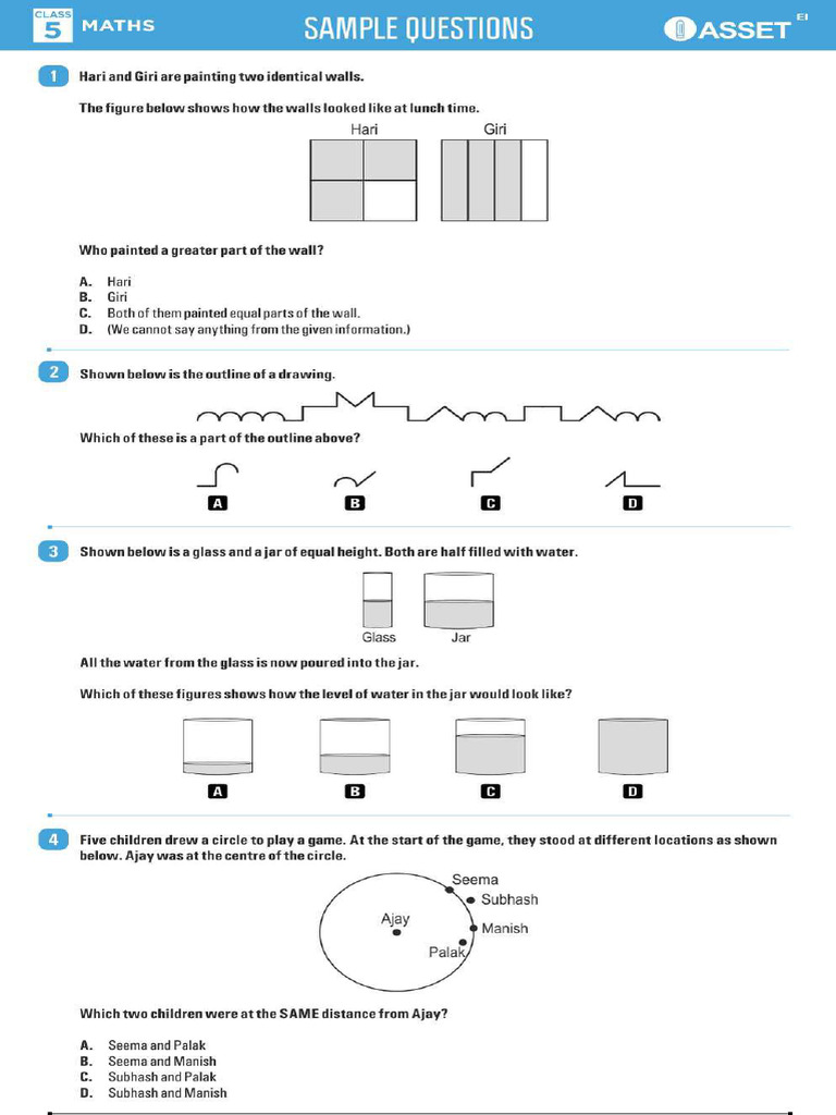 ASSET Math Sample Papers Class 5 | PDF