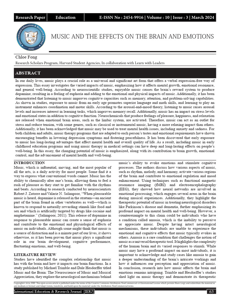 Music and The Effects On The Brain and Emotions | PDF