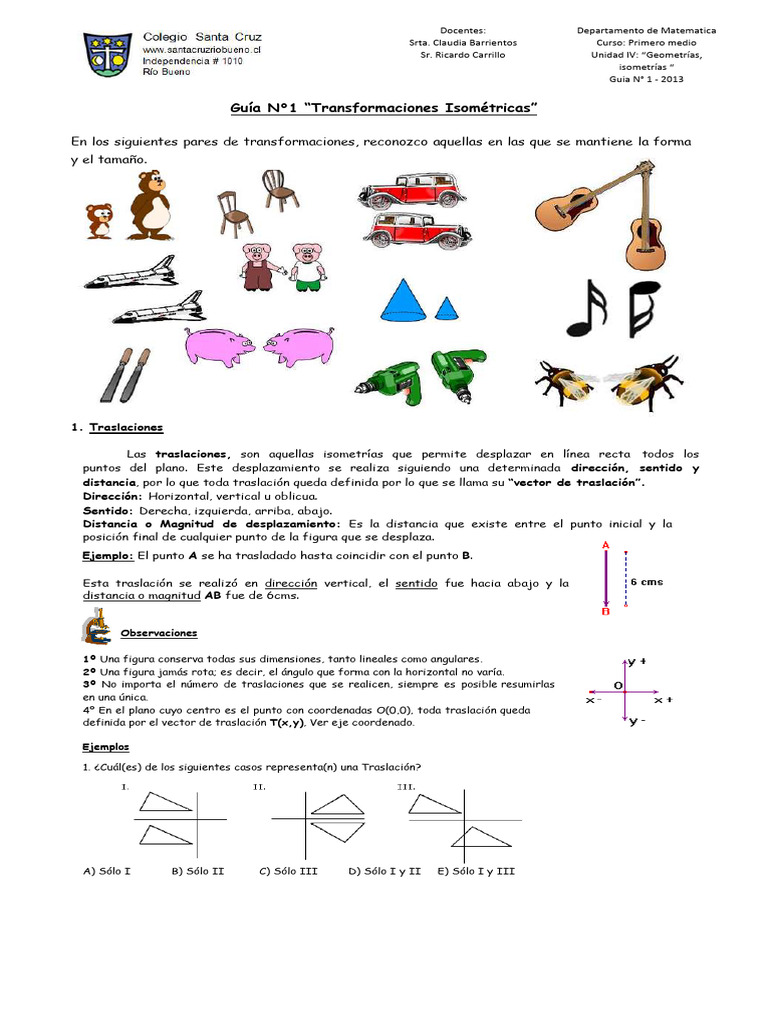 Guía N°1 "Transformaciones Isométricas" | PDF