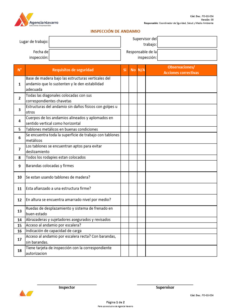 FO-GS-034 Inspección de Andamio | PDF
