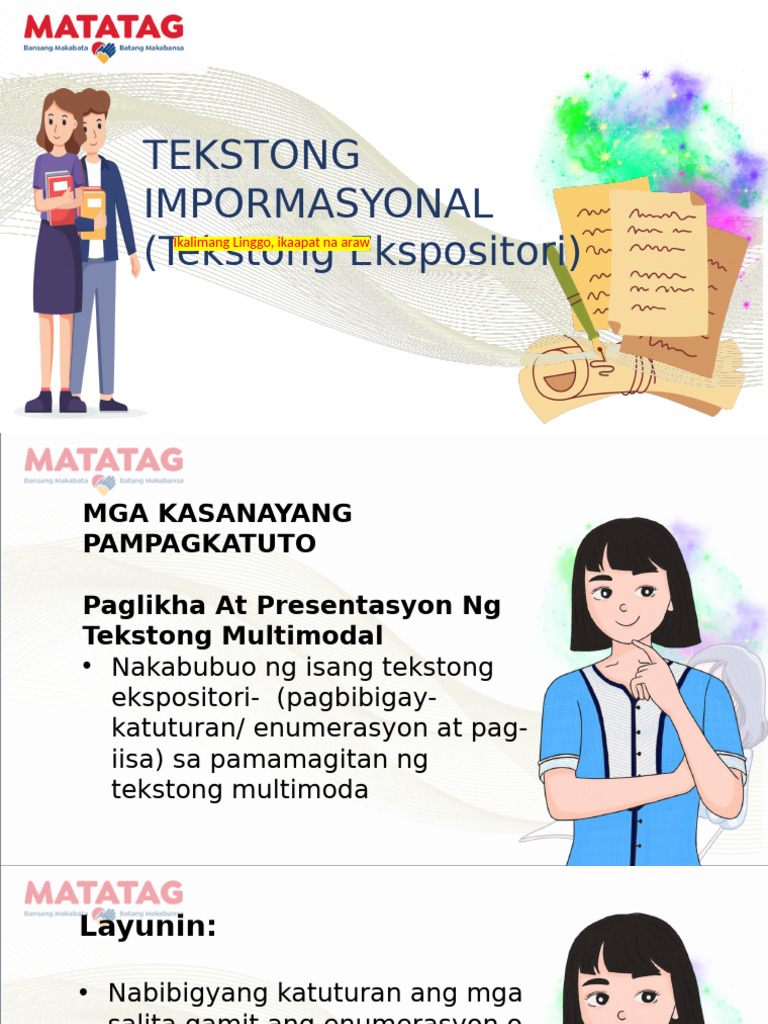 Tekstong Impormasyonal (Tekstong Ekspositori) : Ikalimang Linggo ...