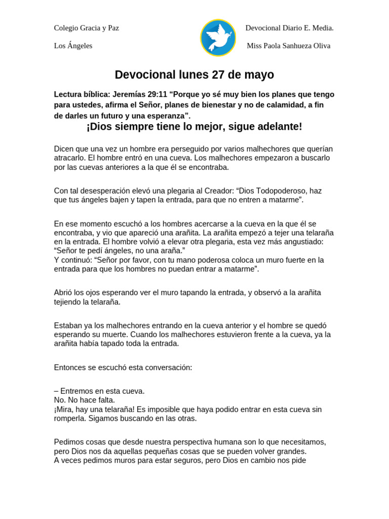 Devocional E M Día Lunes 27 Mayo. | PDF