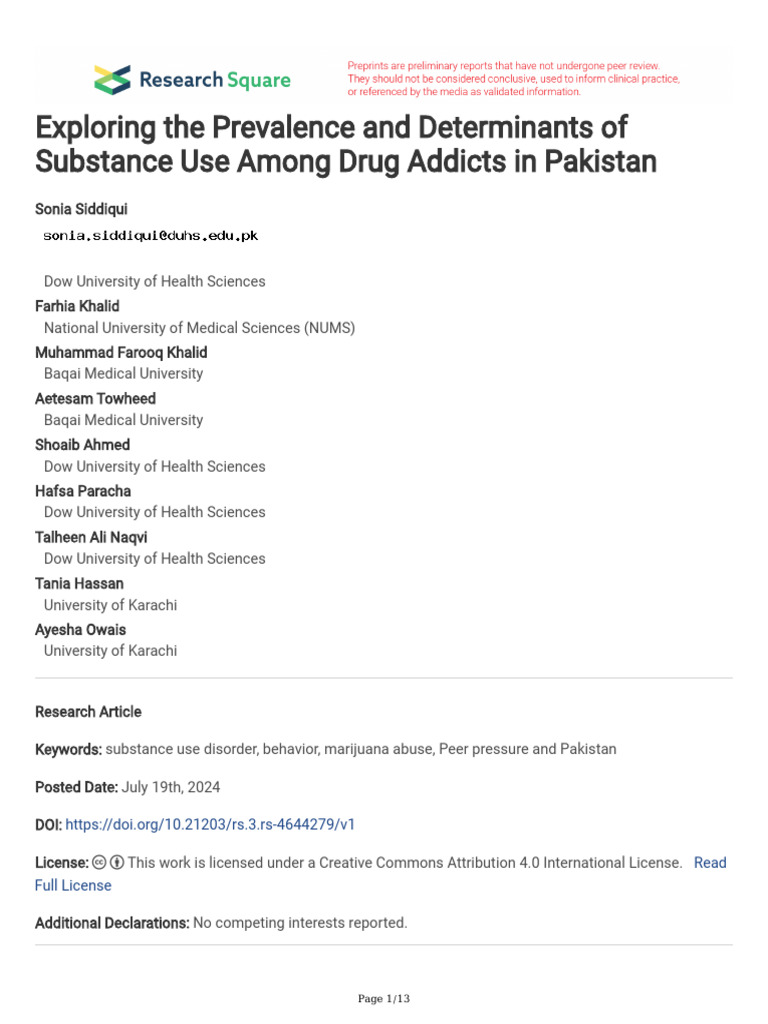 Exploring The Prevalence and Determinants of Subst | PDF