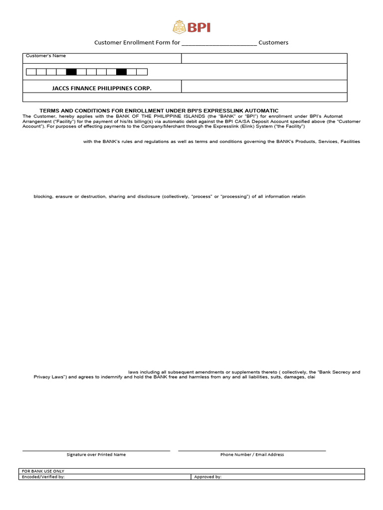 Bpi Ada Form | PDF