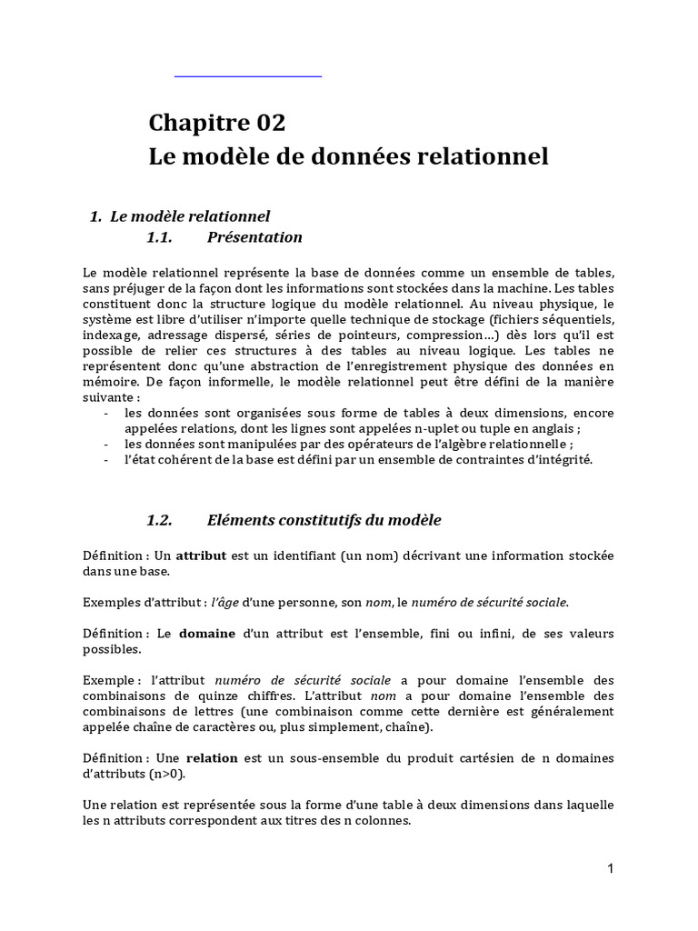 Chapitre - 2 - Le Modèle - Relationnel | PDF