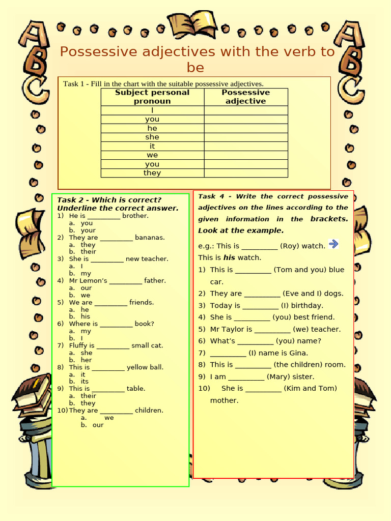 possessive-adjectives-with-the-verb-to-be_5024 | PDF