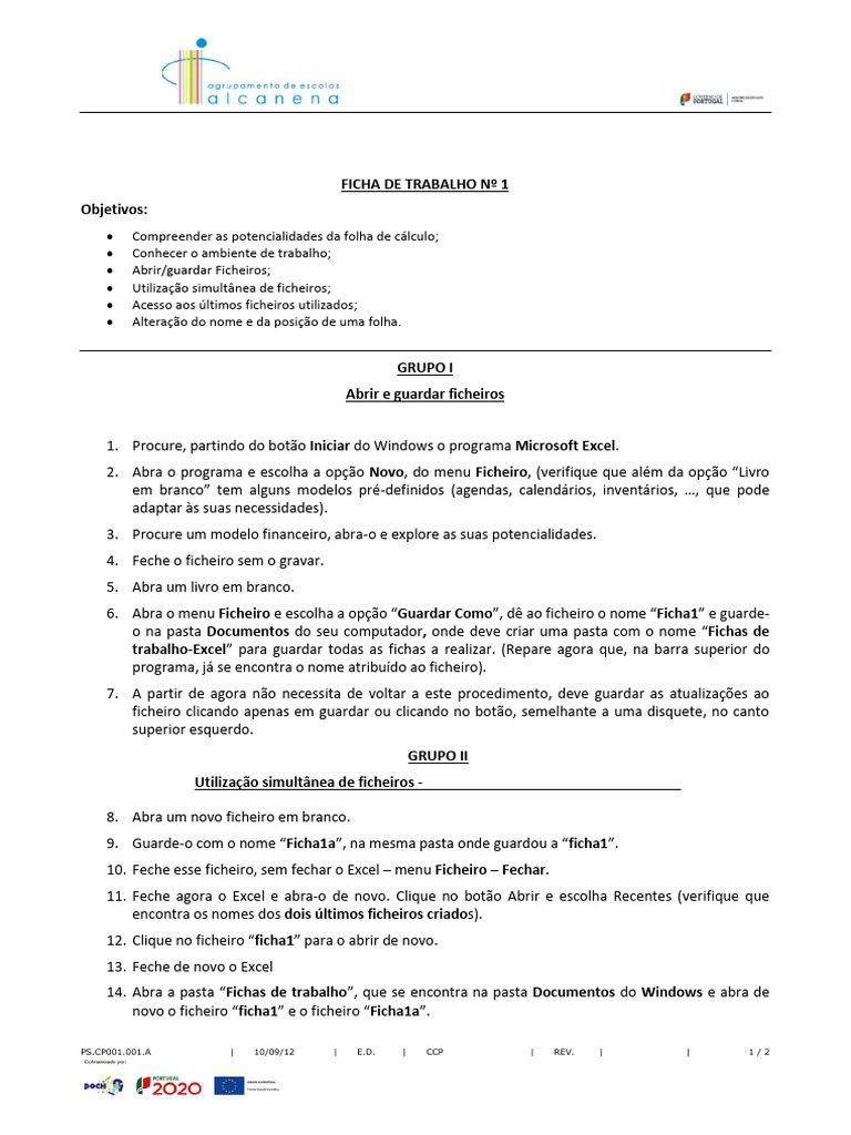 Ficha1-Ficheiro e Folha de Cálculo | PDF