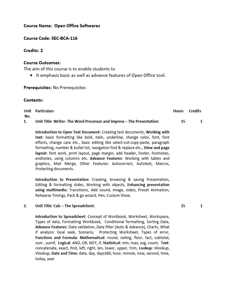 Sem1 SEC-BCA-116 Open Office Software | PDF