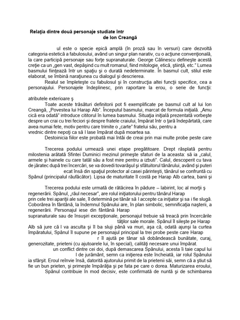 Relatia Dintre Doua Personaje Studiate Intrun Basm Cult | PDF