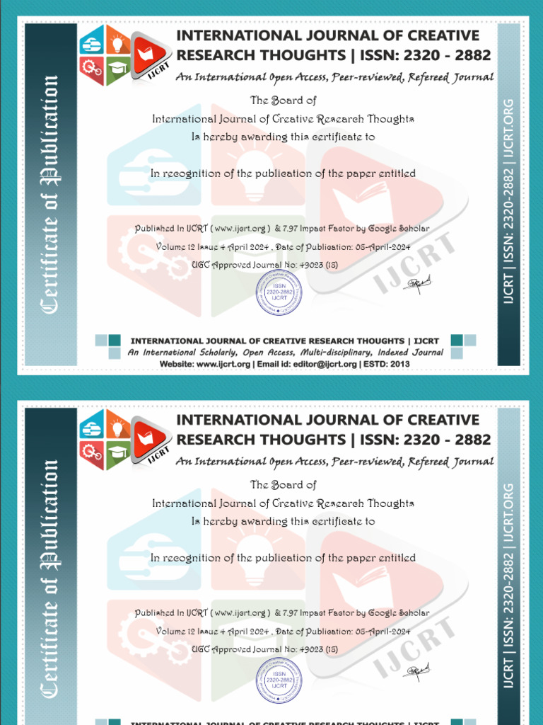 IJCRT Certificate IJCRT 255613 | PDF
