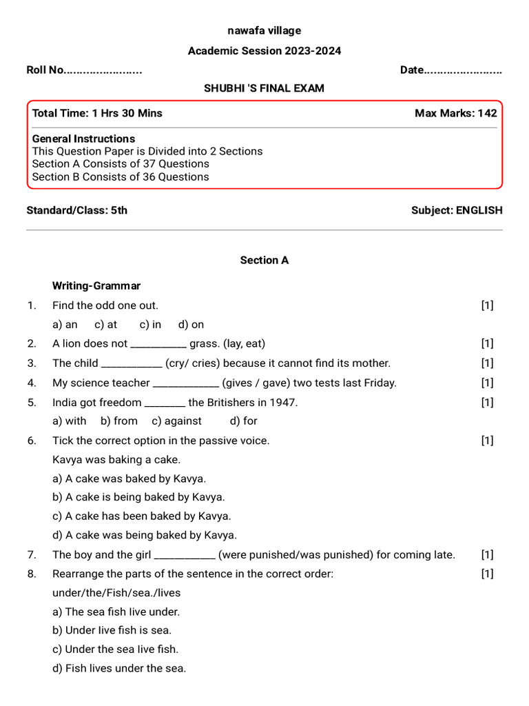 Shubhi 's Final Exam (1) | PDF