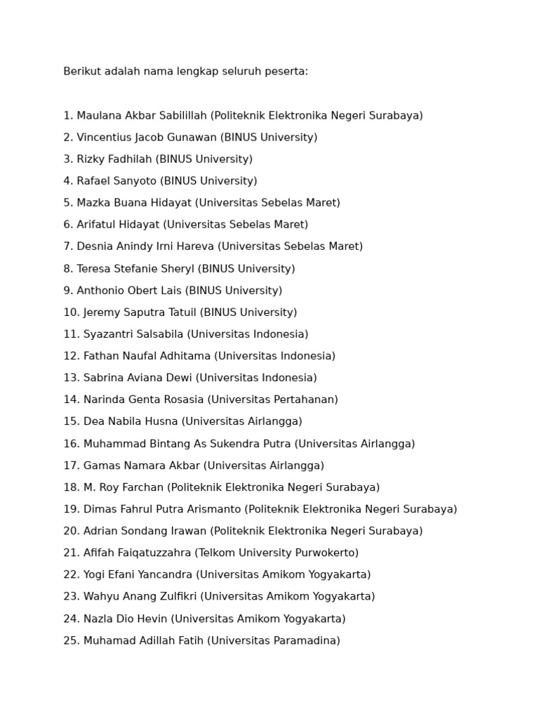 Nama Lengkap Juri-Peserta Hackathon | PDF