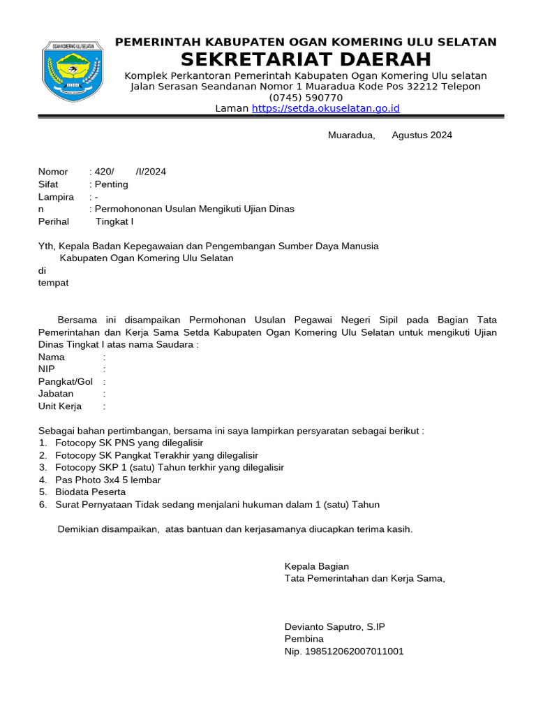 Format Surat Usul Udin Dan Pernyataan Udin | PDF