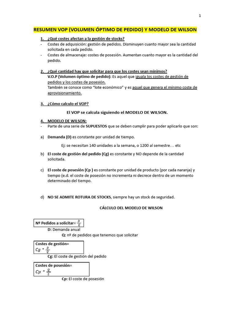 Resumen Vop y Metodo Wilson | PDF