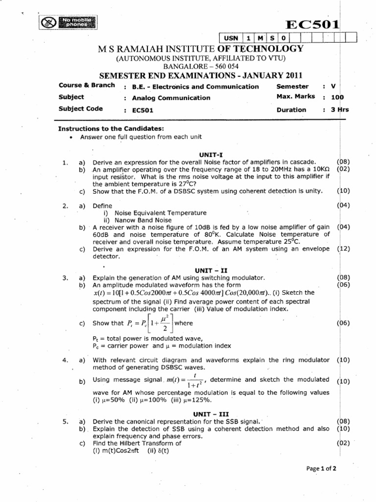 Analog Communication EC501 | PDF | Frequency Modulation | Modulation