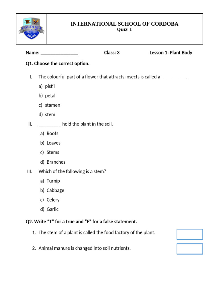 Quiz 1 - Science - Grade 3 | PDF