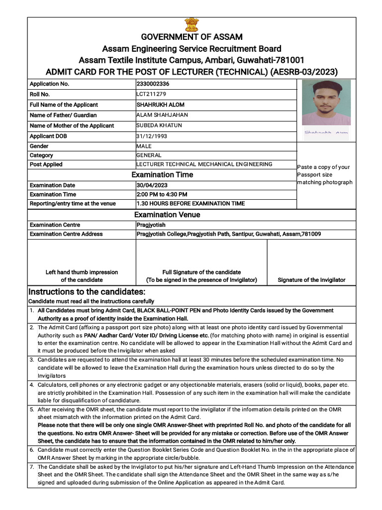 Admit Card | PDF