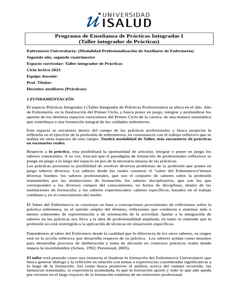 Profe. Programa de Taller Integrador (Práctica Integrada I) y Consignas Sobre El Diario | PDF