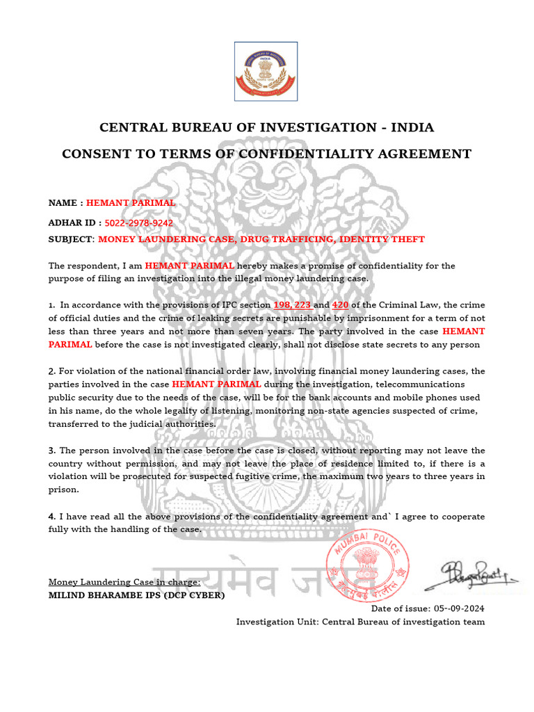 Hemant Parimal Cbi Letter | PDF