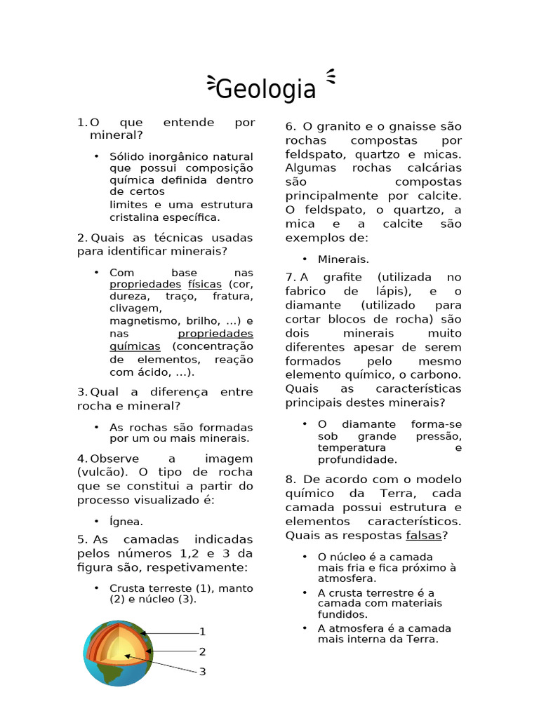 Geologia - PERGUNTAS- Teste- Word | PDF