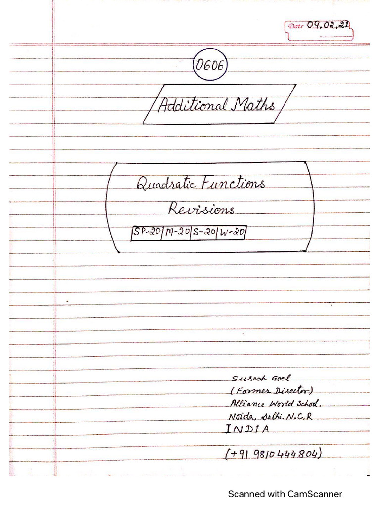 Ig 0606 Quadratic Functions Revision | PDF