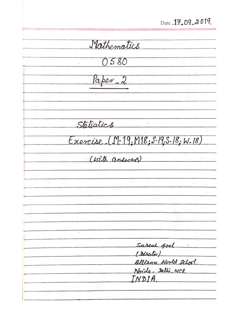 Ig 0580 Statistics Paper 2 Exercise 1 | PDF