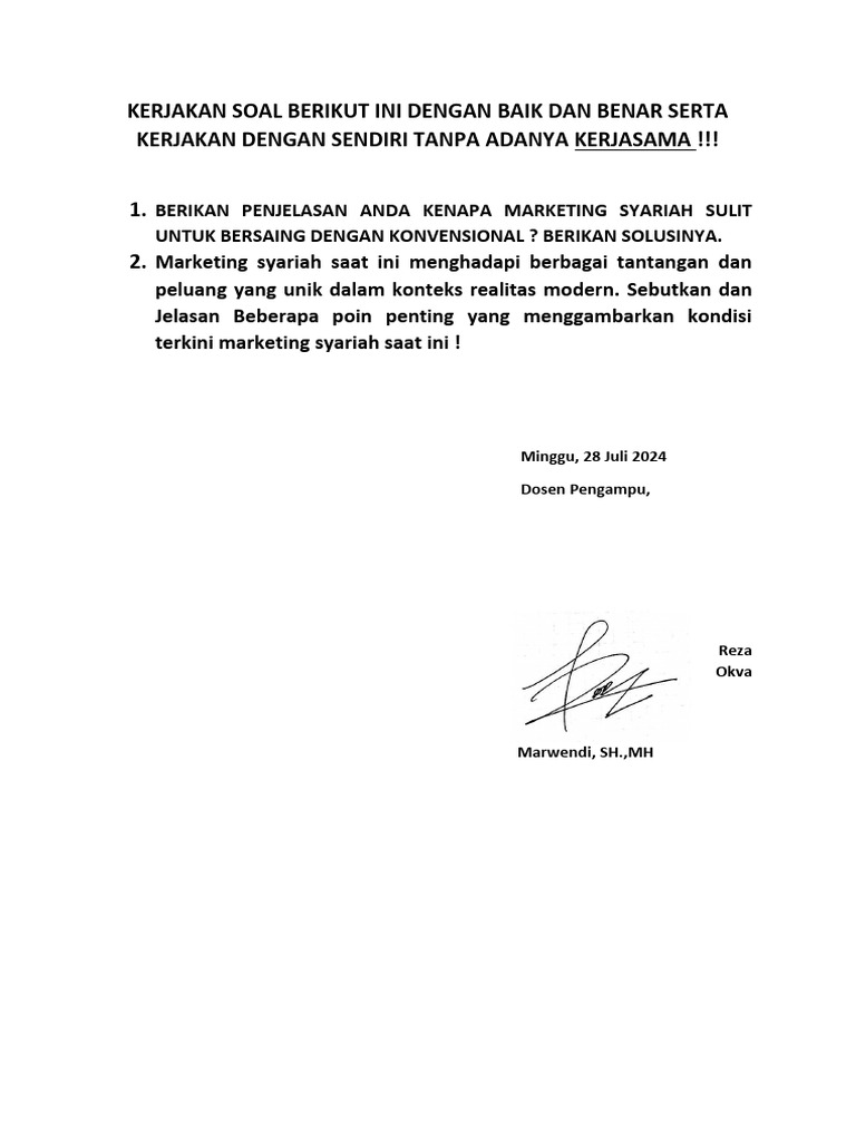 Kerjakan Soal Berikut Ini Dengan Baik Dan Benar Serta Kerjakan Dengan Sendiri Tanpa Adanya ...