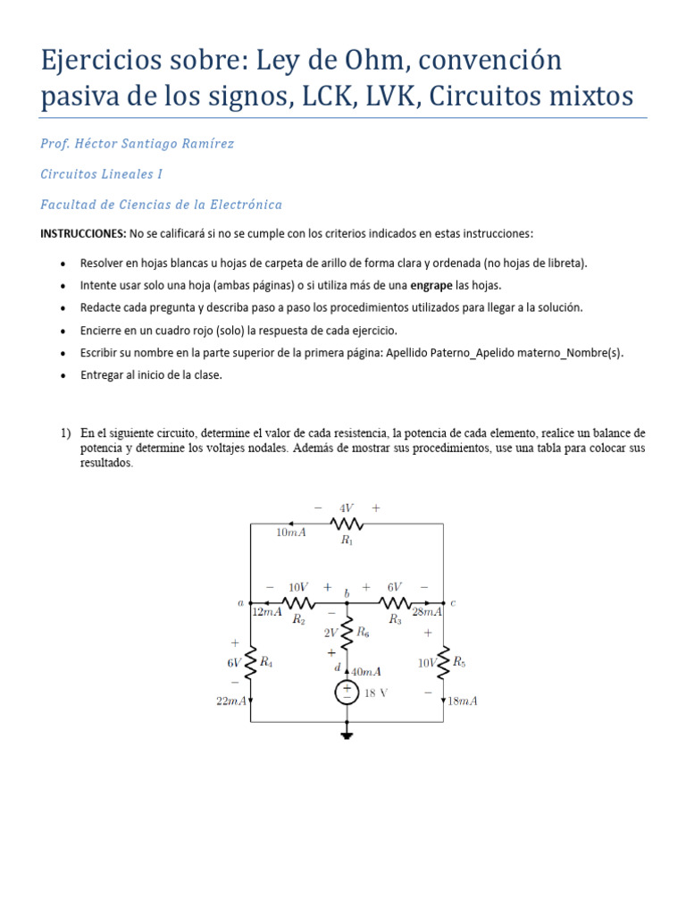 Tarea 2 - Ley de Ohm, LCK, LVK, Convención Pasiva de Los Signos | PDF