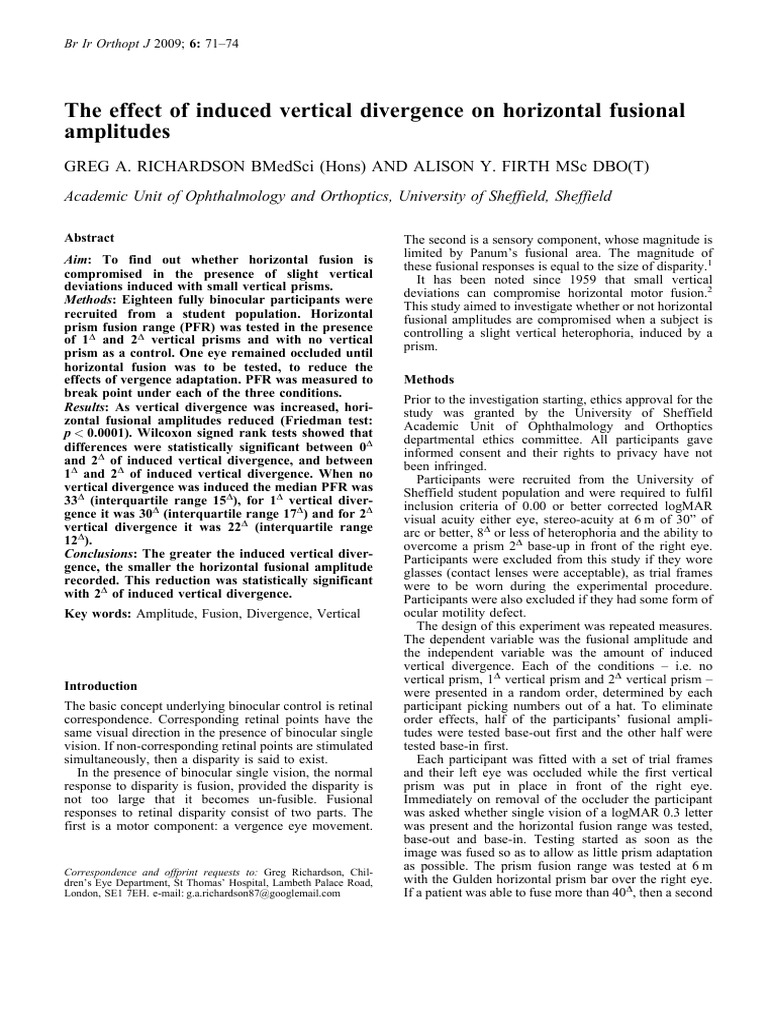The Effect of Induced Vertical Divergence On Horizontal Fusional ...