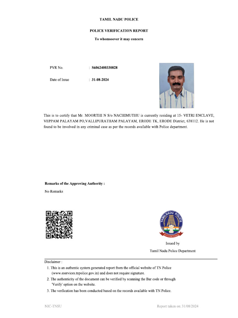Moorthy PVS Certificate | PDF