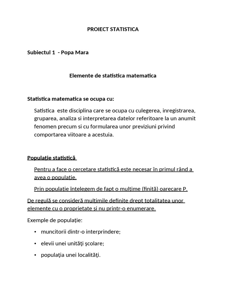 Proiect Statistica | PDF