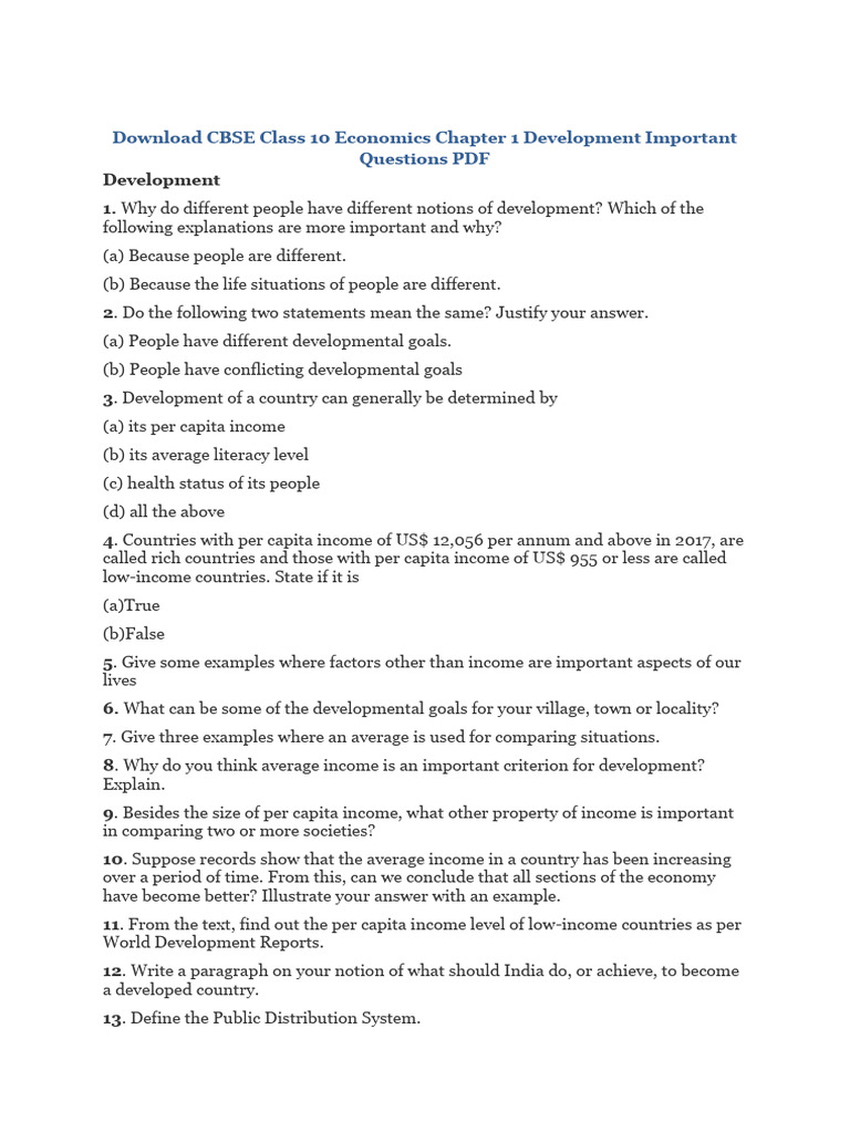 Economics Important Questions PDF | PDF