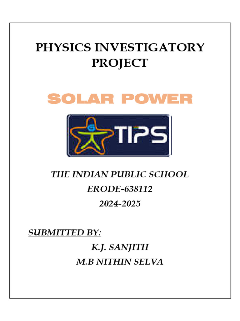 Solar Power Solar Power Solar Power: Physics Investigatory Physics ...