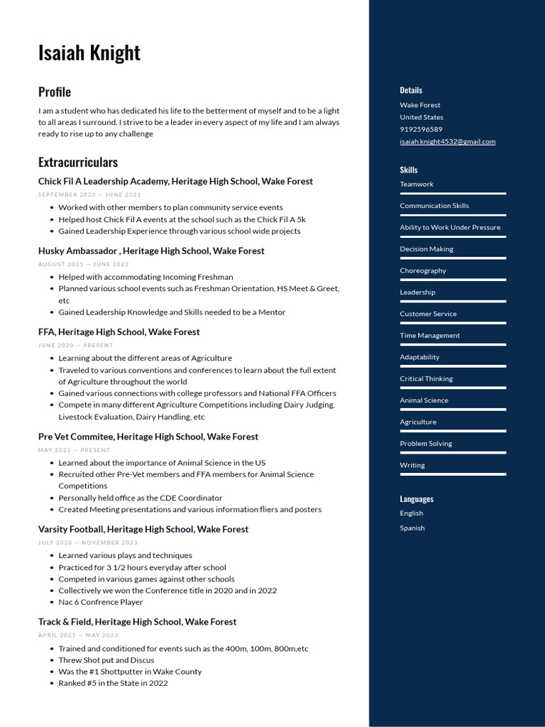 Isaiah Knight Academic Resume | PDF