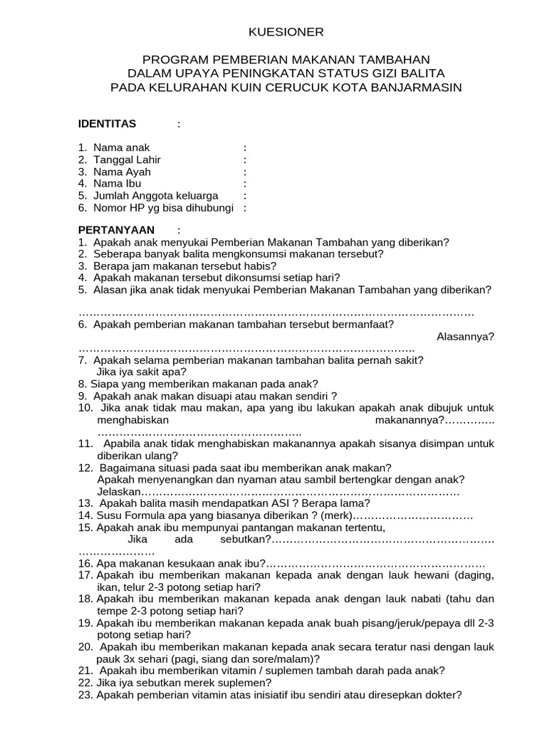 Kuesioner Stunting | PDF