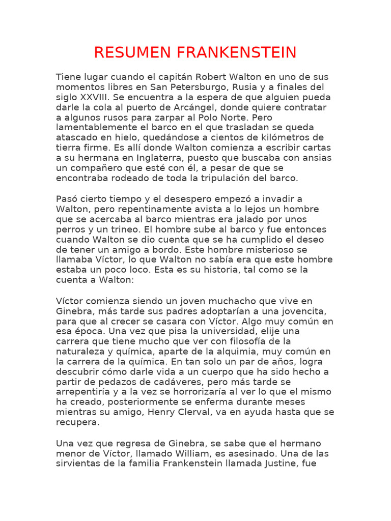 Resumen Frankenstein | PDF