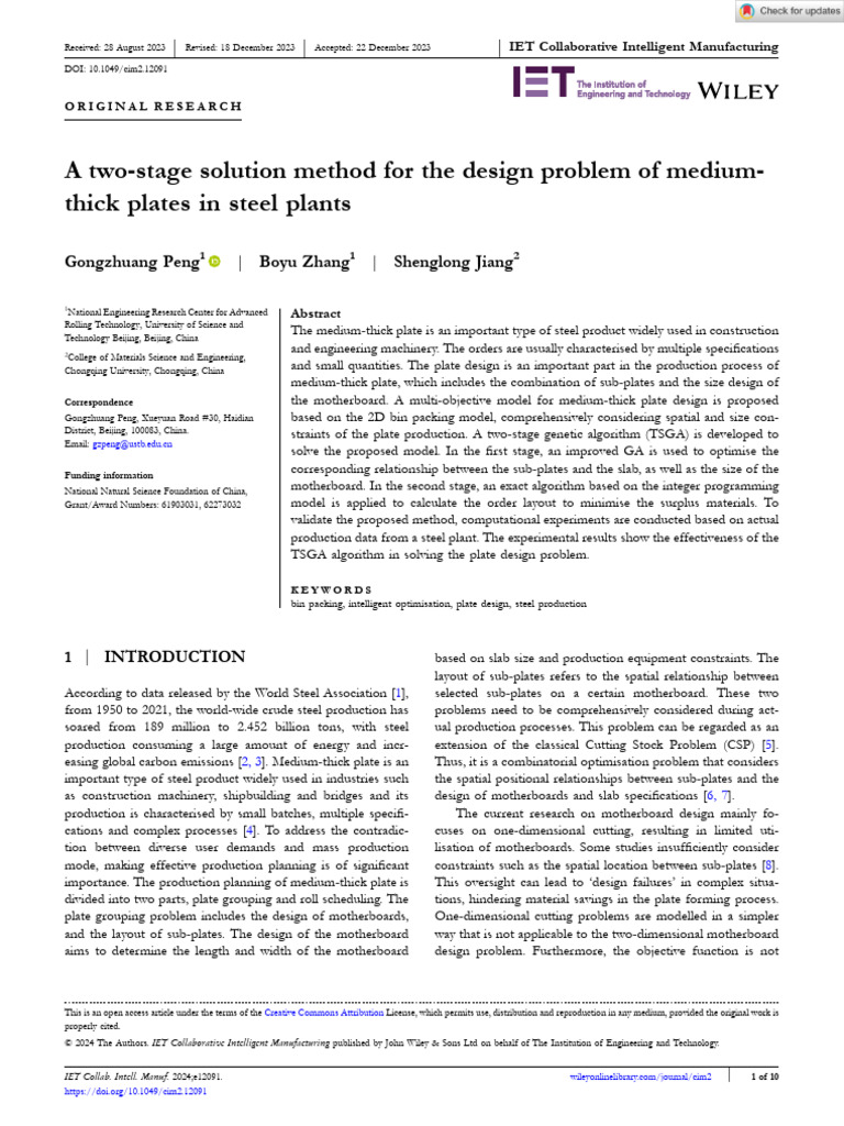 IET Collab Intel Manufact - 2024 - Peng - A Two Stage Solution Method ...