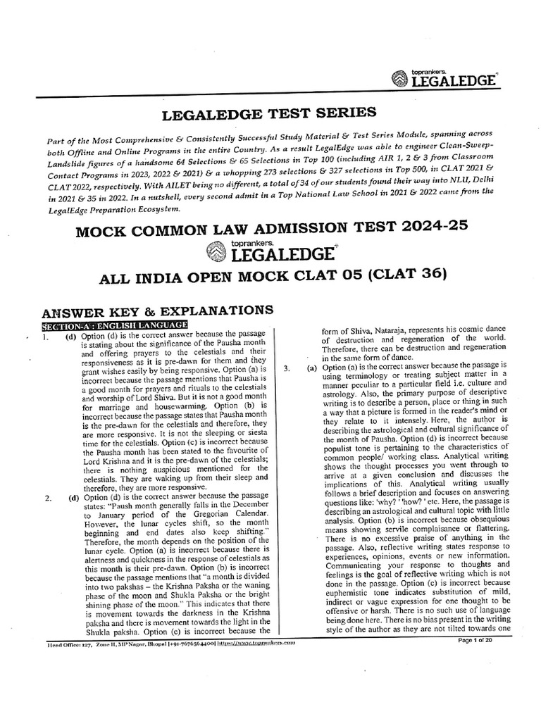 LE Mock 36 Answers @MaterialBhaiya | PDF