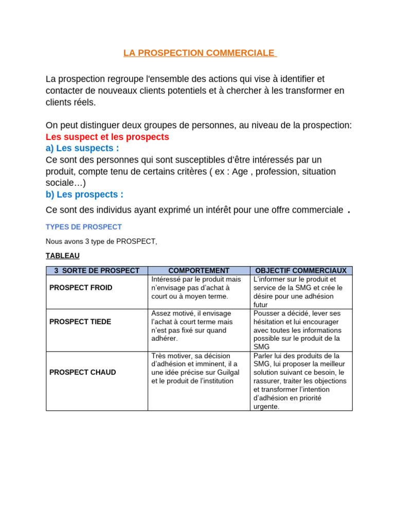Prospection Commercial de La SMG | PDF