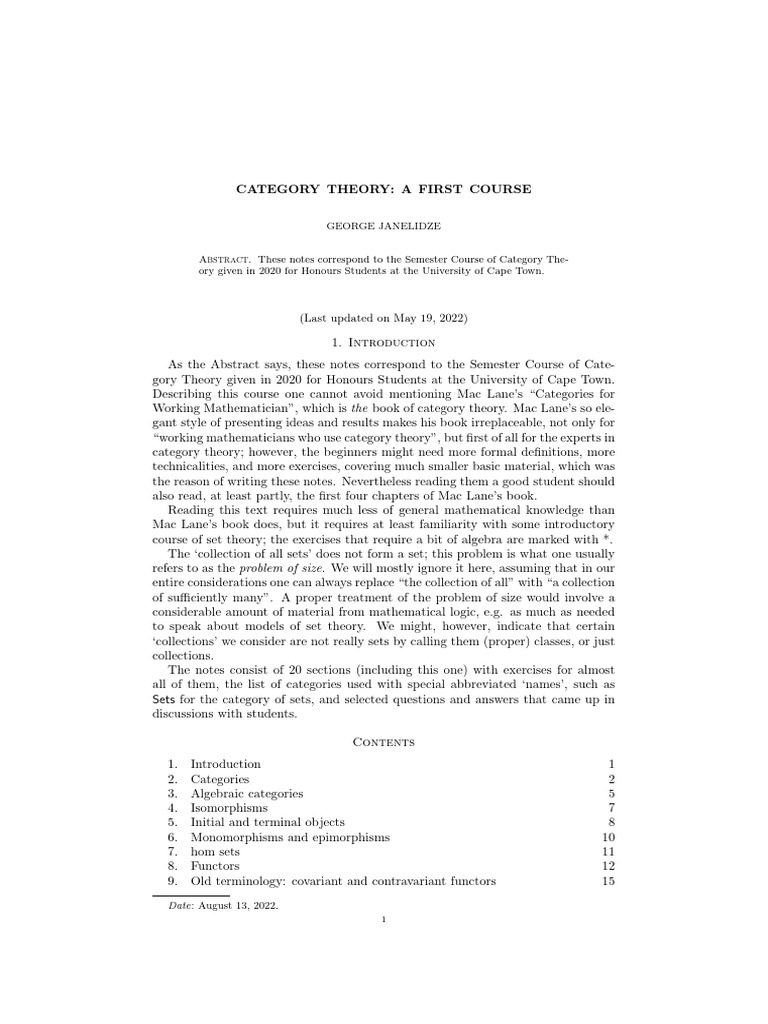 Category Theory: A First Course Notes | PDF | Mathematical Concepts ...