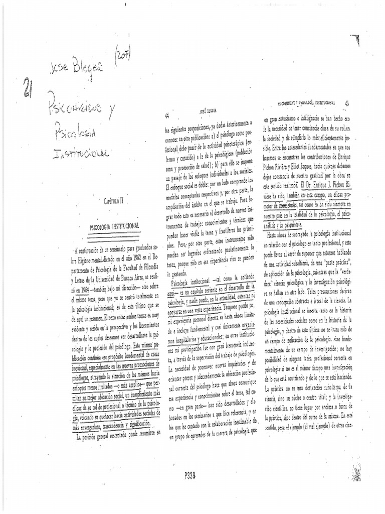 3 - Bleger - Psicohigiene y Psicologia Institucional. Cap 2 | PDF
