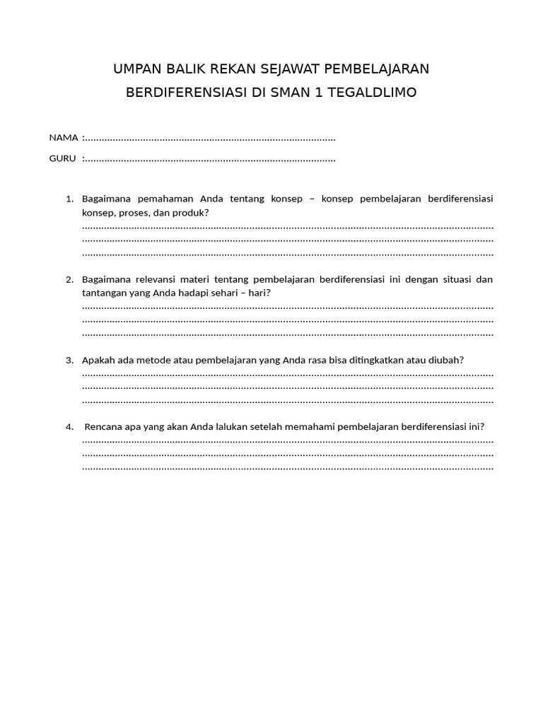 Umpan Balik Rekan Sejawat Pembelajaran | PDF