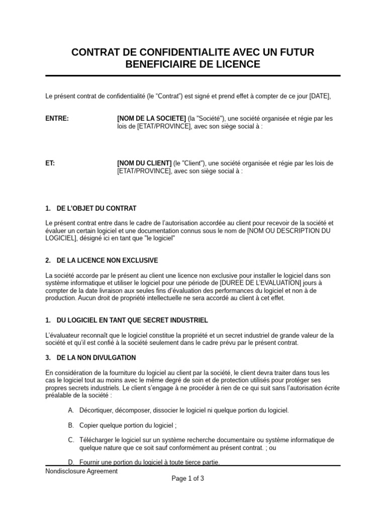 Contrat de Confidentialité - Futur Bénéficiaire de Licence D'u | PDF