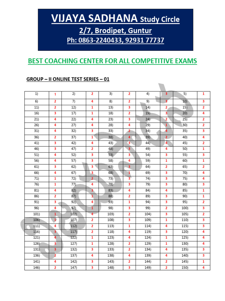 Group-II Test Series Paper-1 Final Paper - 09.01.2024 KEY | PDF